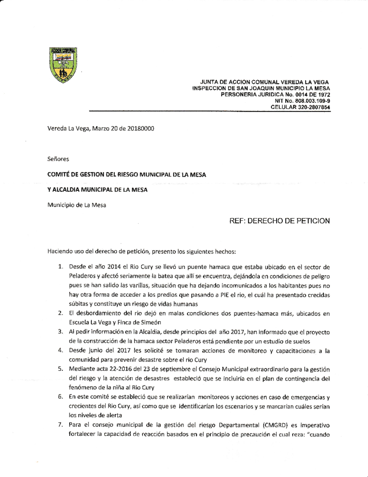 Carta Alcaldía Cómité Gestión del Riesgo - JUNTA DE ACCION COMUNAL ... Carta Alcaldía Cómité Gestión del Riesgo - JUNTA DE ACCION COMUNAL ...