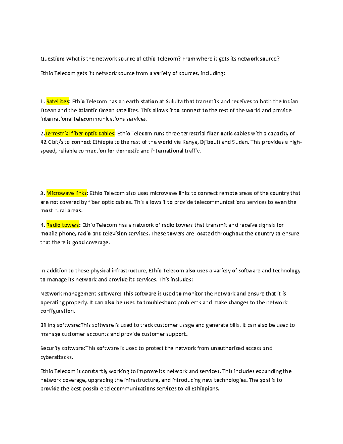 Ethio-telecom(Getsh) - Question: What is the network source of ethio-telecom? From where it gets ...