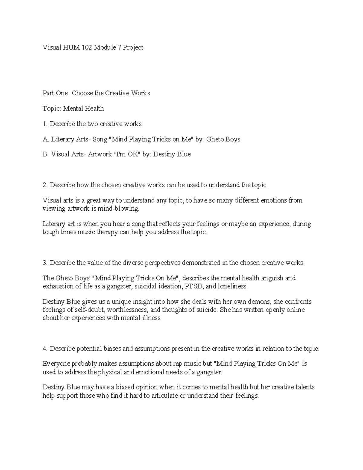 HUM 102 Module 7 Project - Visual HUM 102 Module 7 Project Part One ...