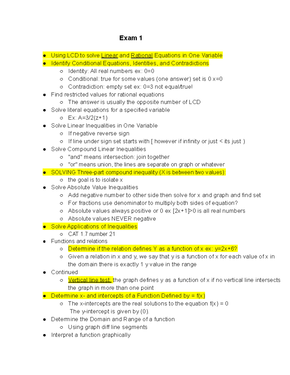 Final exam-math 1148 - Exam 1 Using LCD to solve Linear and Rational ...