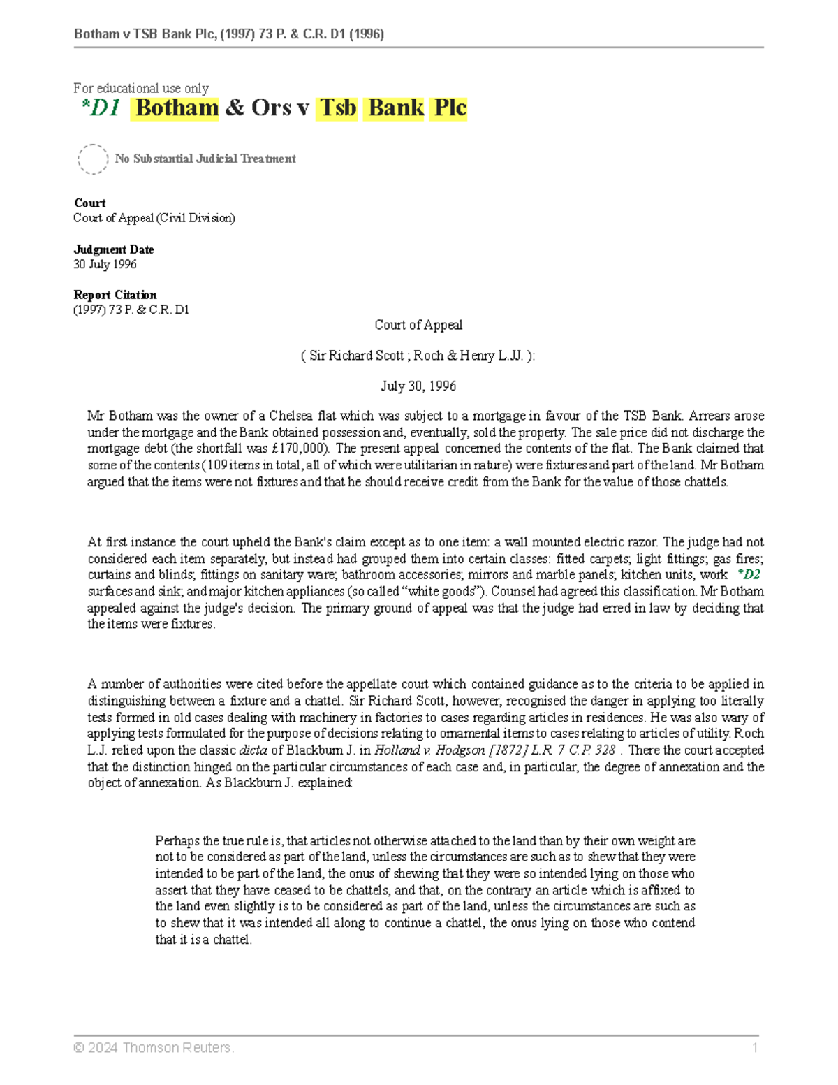 Botham v TSB Bank Plc - Summary Comparative constitution and law - For ...