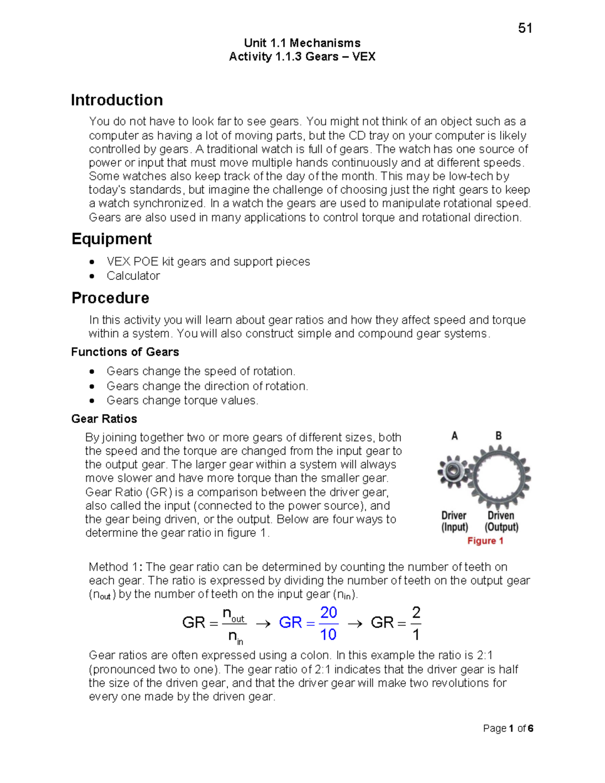 Activity 1 - Robotics that's cool - Unit 1 Mechanisms Activity 1.1 ...