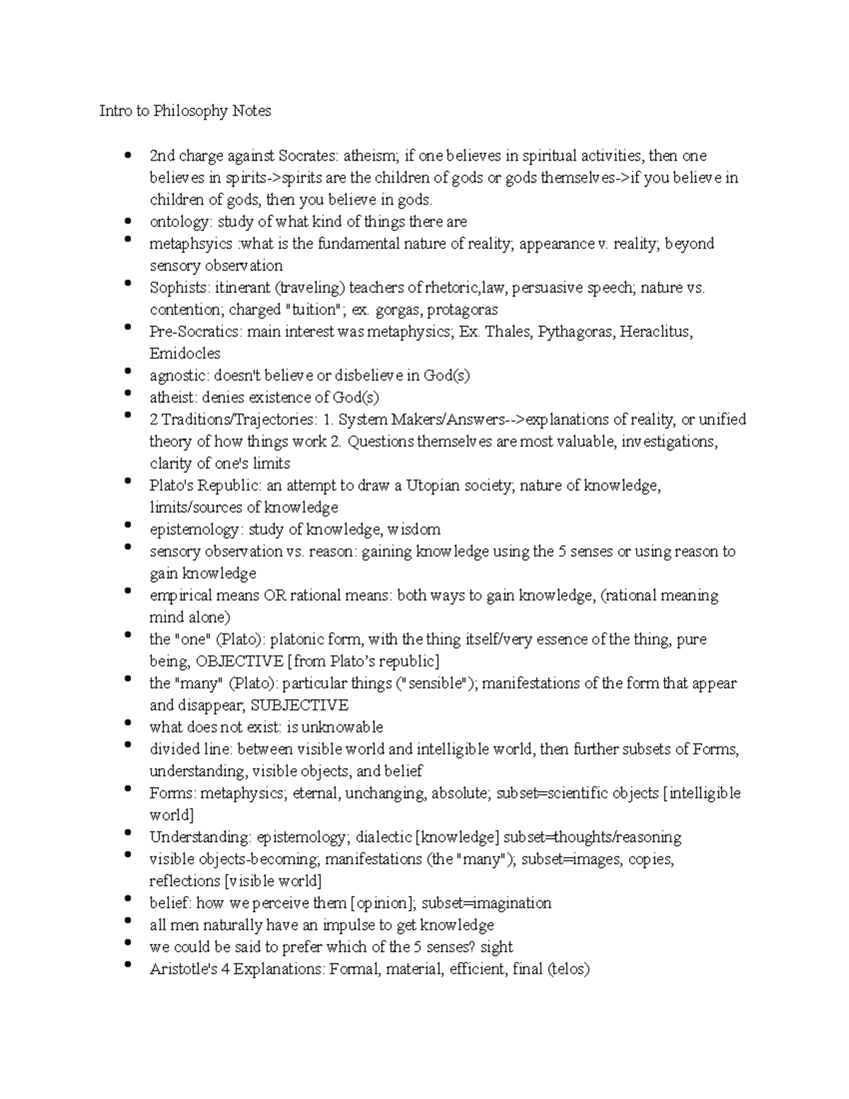 Intro to Philosophy Notes - PHI 2010 - UNF - Studocu