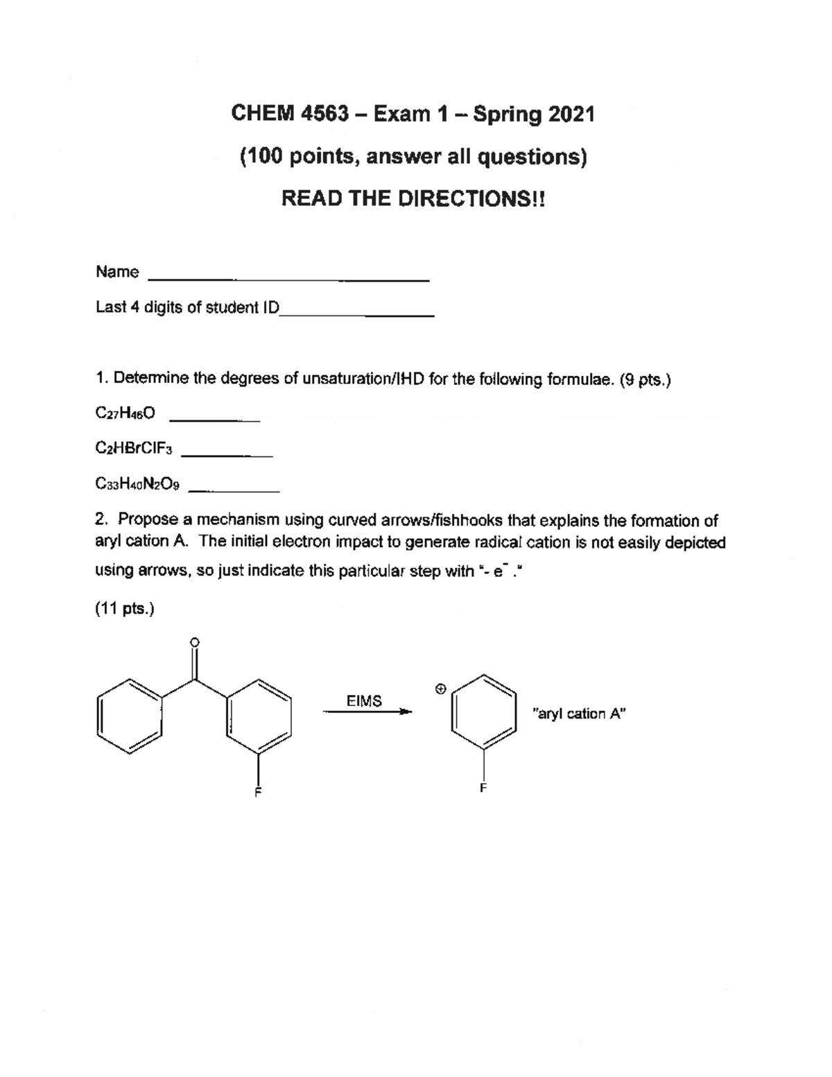 CHEM 4563 Exam 1 2021 - CHEM 4563 - Studocu