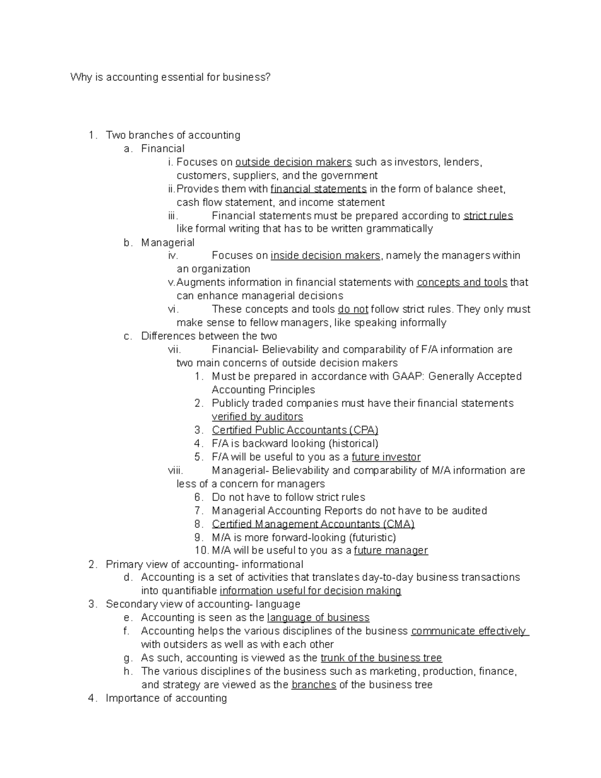 Chapter 1 - Why is accounting essential for business? Two branches of ...