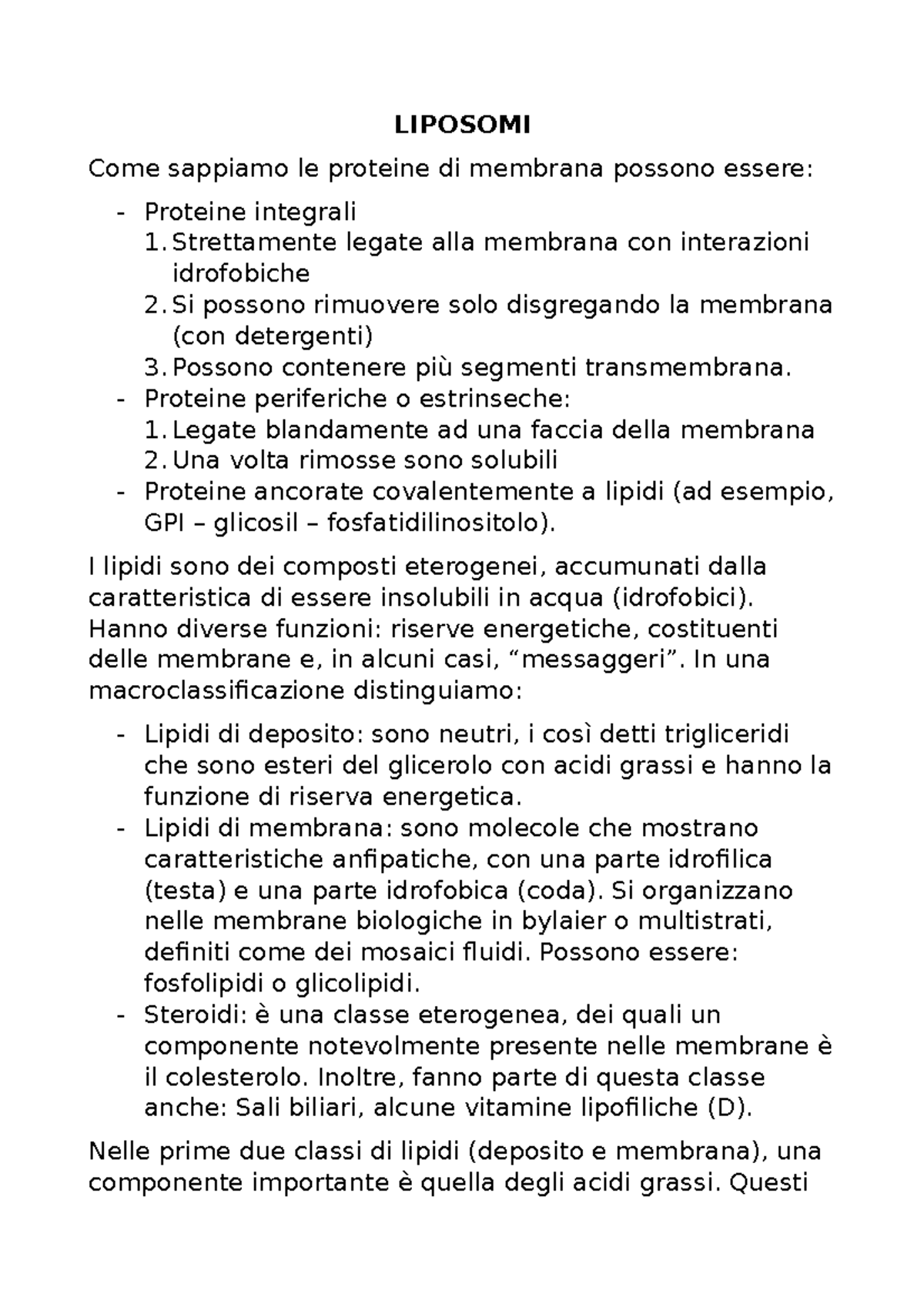 Liposomi - LIPOSOMI Come sappiamo le proteine di membrana possono ...