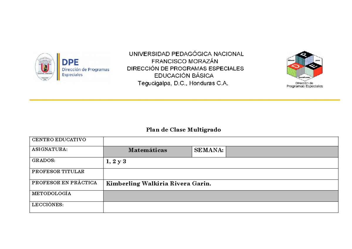 Esquema de plan multigrado (1) - Plan de Clase Multigrado CENTRO ...