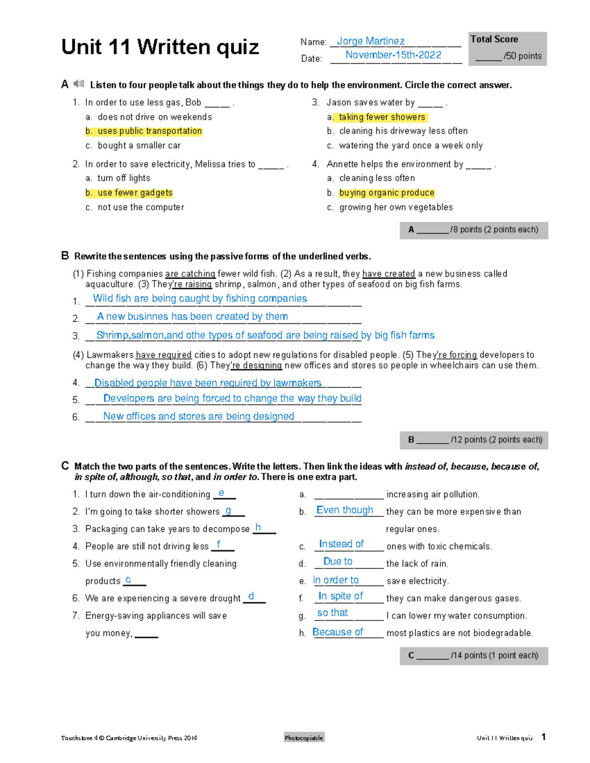 TS U11 WQ - mlmmmm - Touchstone 4 © Cambridge University Press 2014 ...