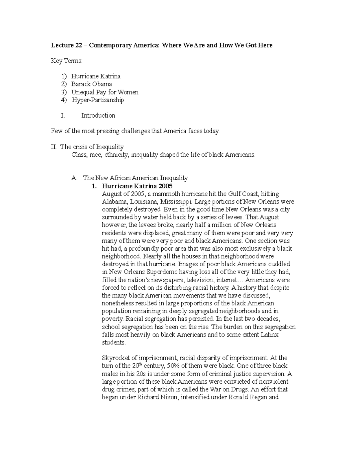 Lecture 22 Contemporary America notes - Lecture 22 – Contemporary ...