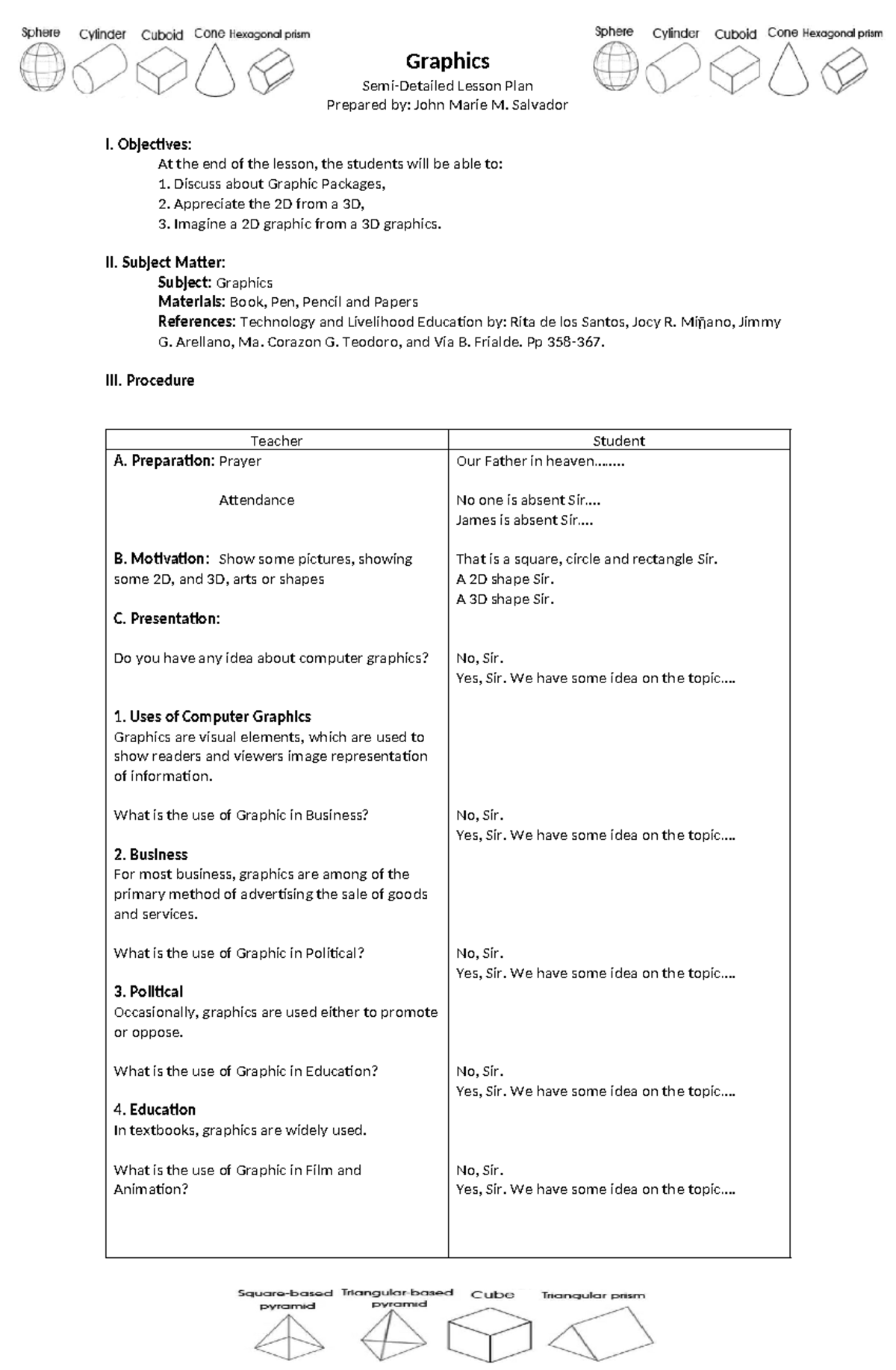 LP - Graphics - Copy - Lesson Plan - Graphics Semi-Detailed Lesson Plan ...