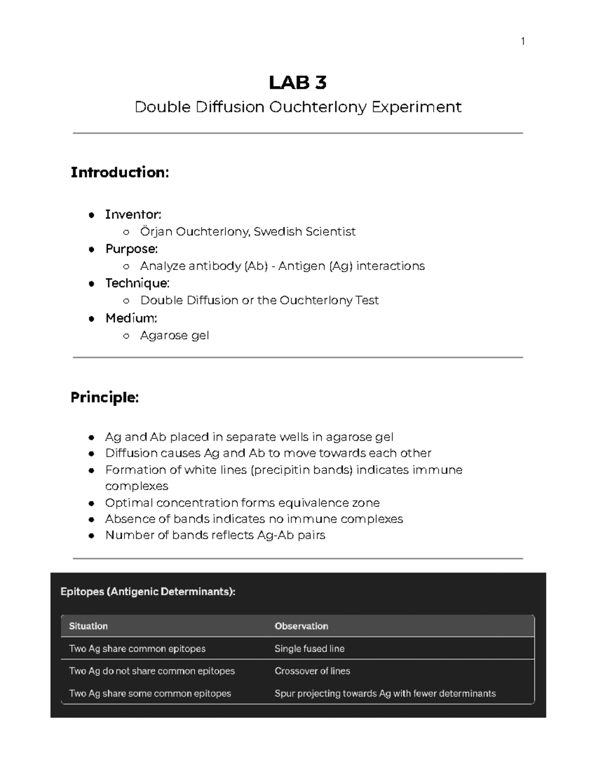 BSC 486L: Quiz 3 Notes - 1 LAB 3 Double Diffusion Ouchterlony ...