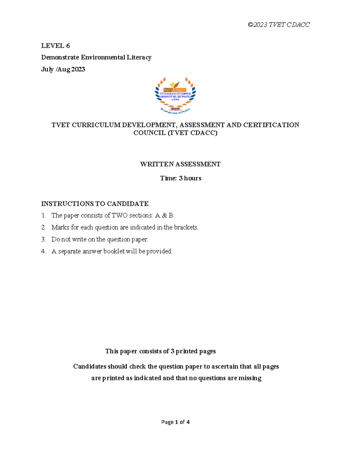 Environmental Literacy L6 - LEVEL 6 Demonstrate Environmental Literacy ...