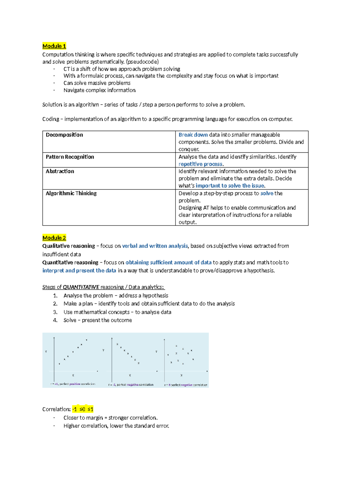 CC2 Quizprep - Summary Navigating world - Module 1 Computation thinking is where specific ...