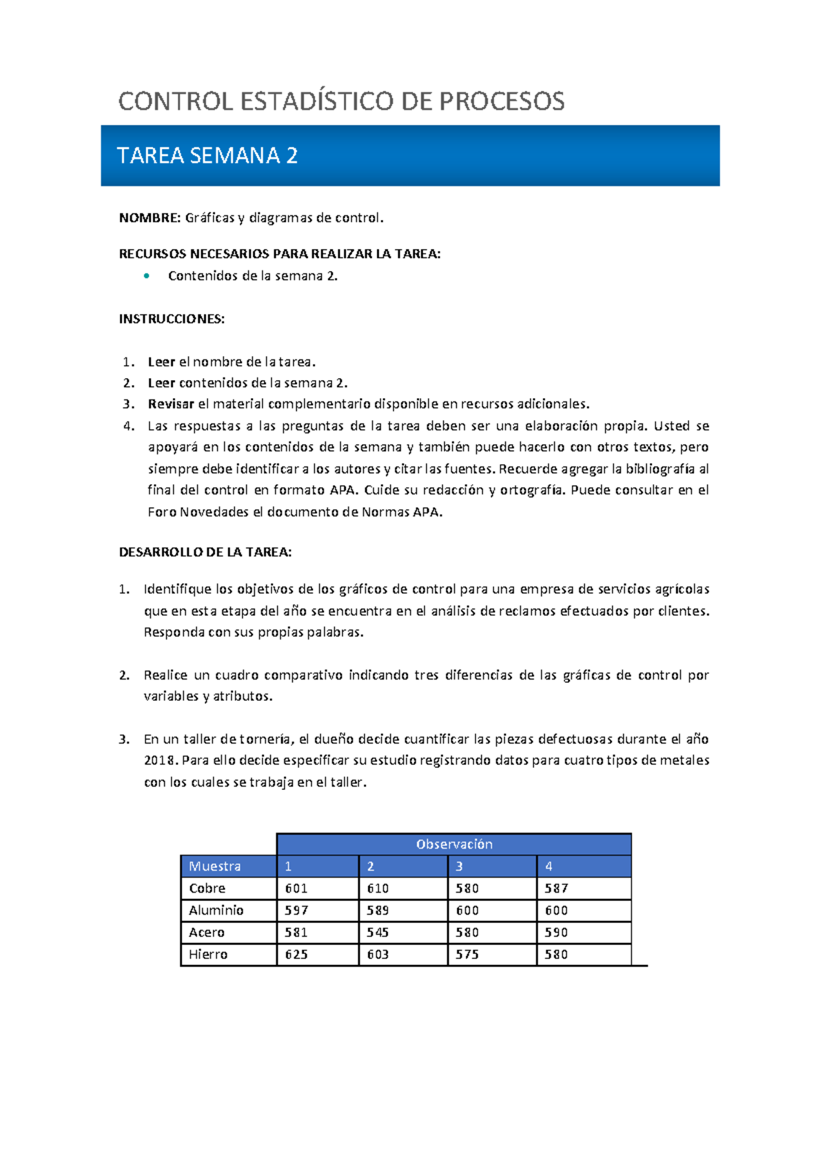 Control estadístico de procesos semna 2 - CONTROL ESTADÍSTICO DE PROCESOS NOMBRE: Gráficas y ...