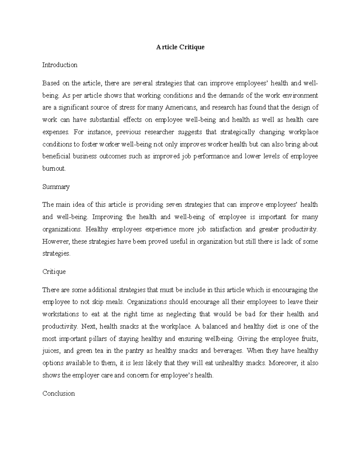 Article Critique OP - Article Critique Introduction Based on the ...