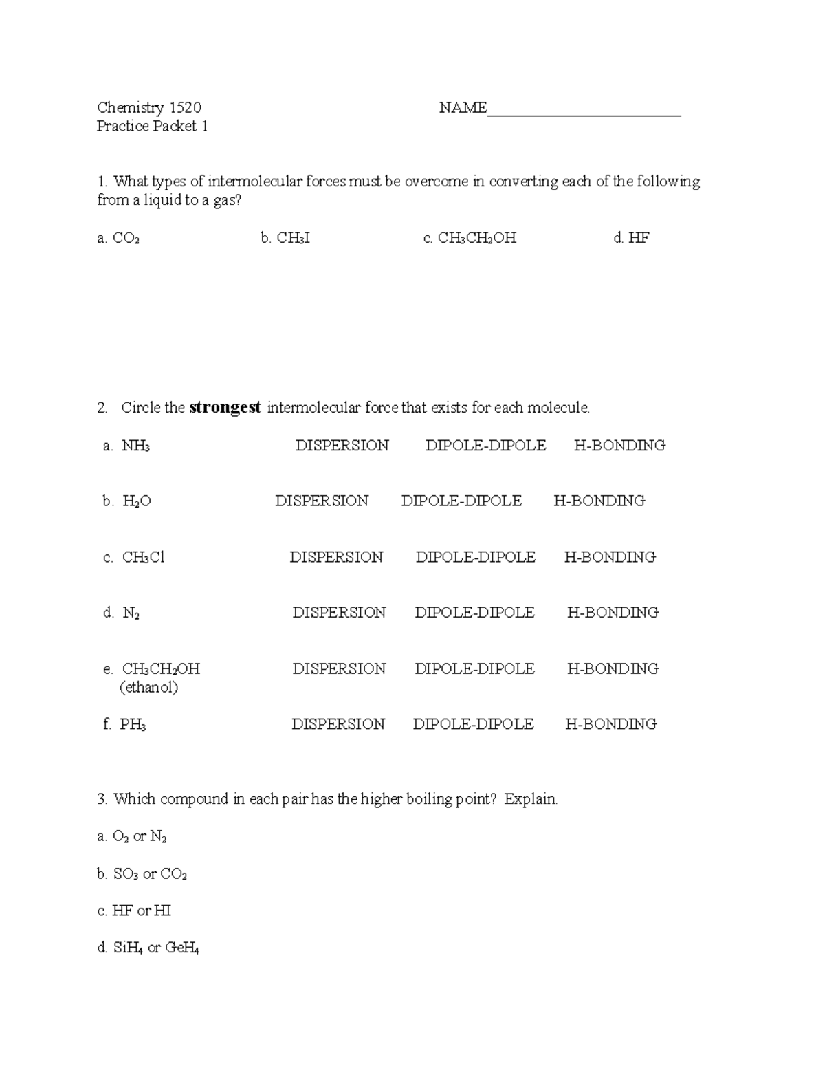 Practice Packet 1 - Becky Barlag - Chemistry 1520 Practice Packet 1 ...