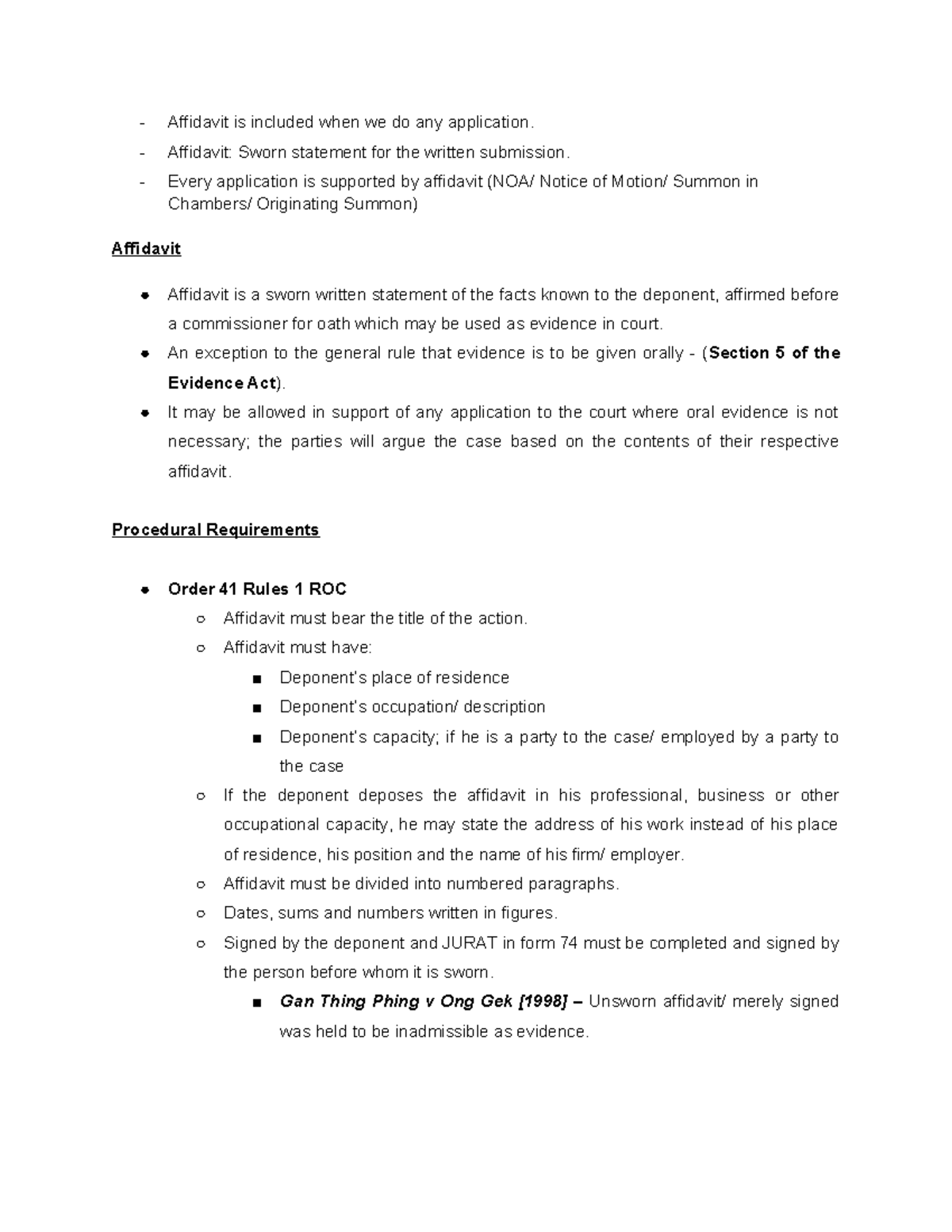 Civil Procedure II - Affidavit - Affidavit is included when we do any ...