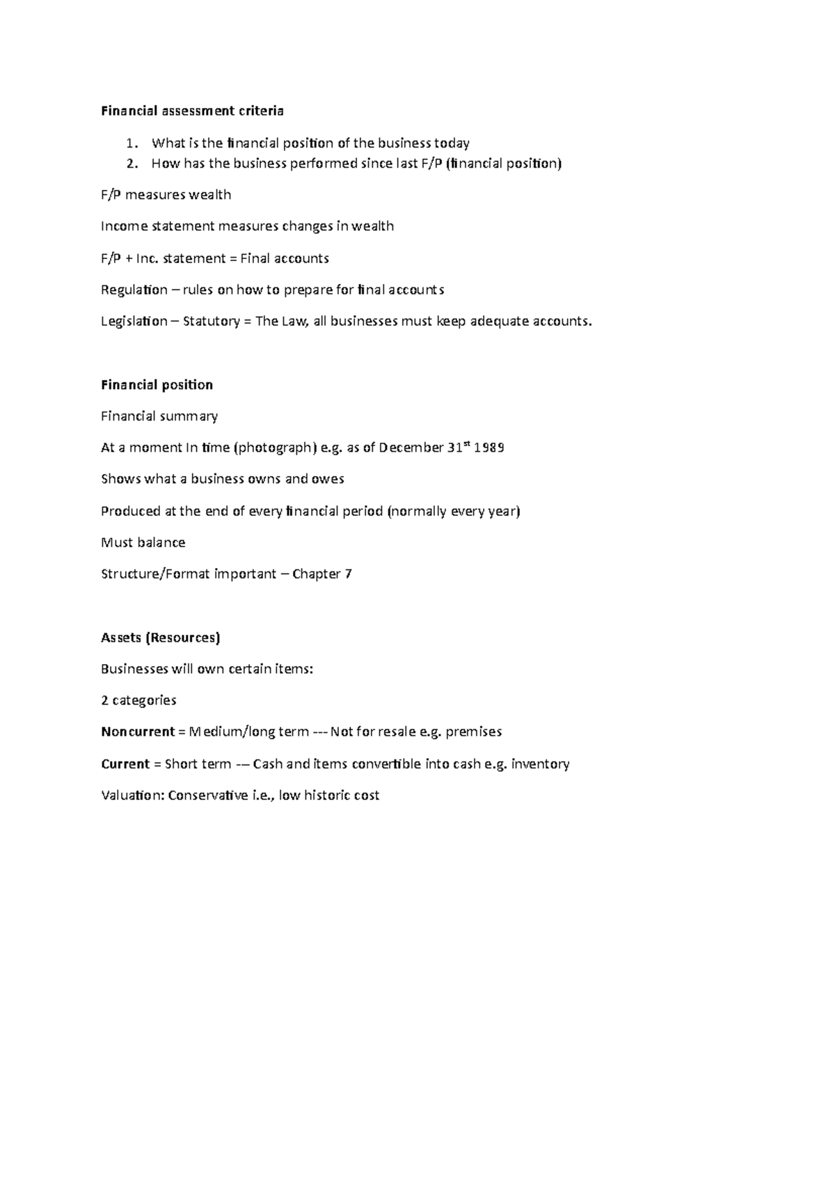 Accounting WK5 - .,,,,,,,,,,,, - Financial assessment criteria 1. What ...