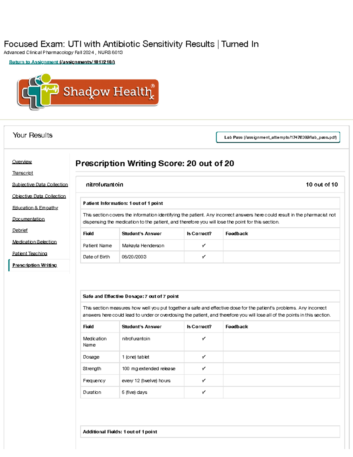 Makayla Henderson Prescription Writing - Focused Exam: UTI with ...