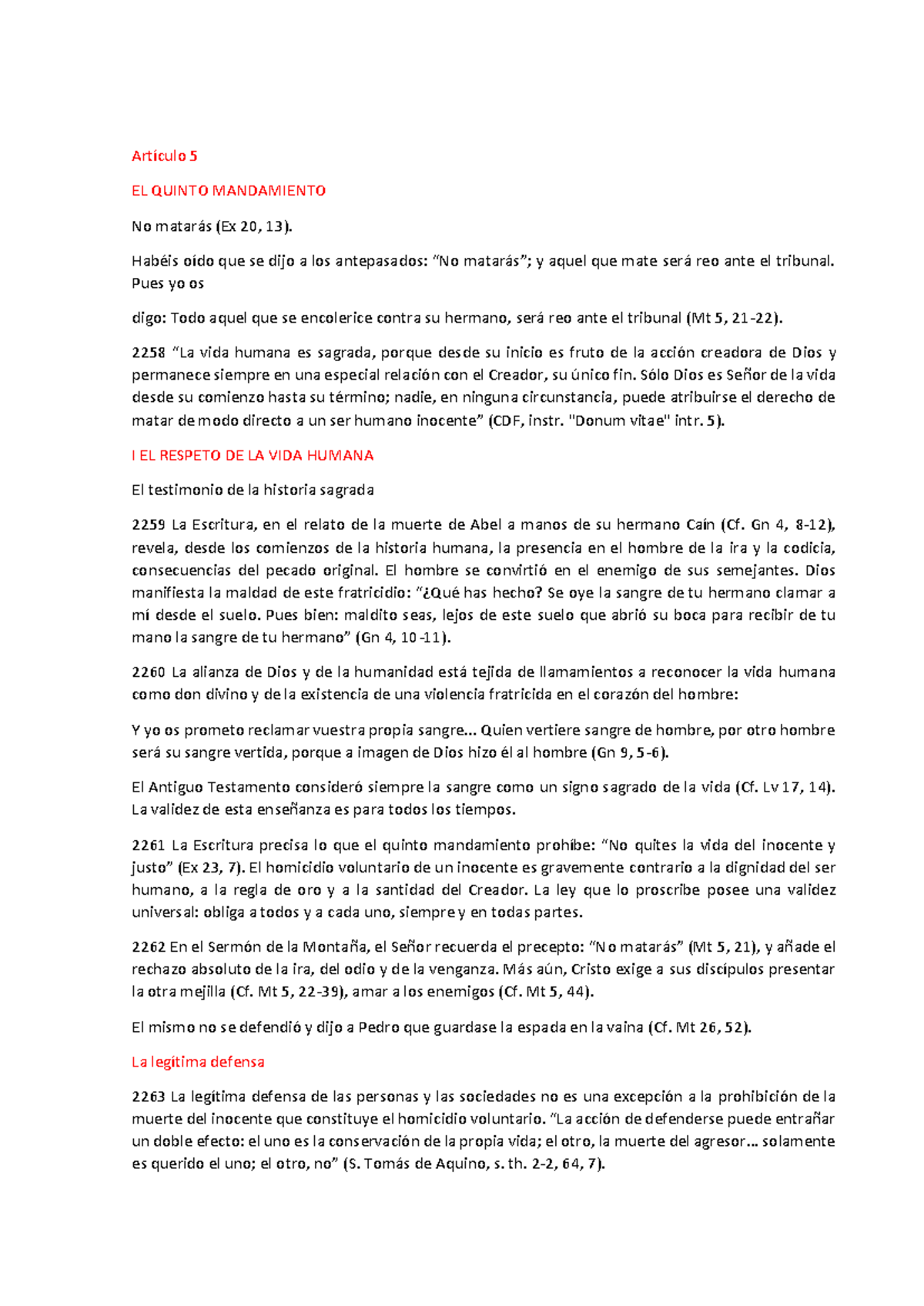 Quinto 5to Mandamiento CIC - Artículo 5 EL QUINTO MANDAMIENTO No ...
