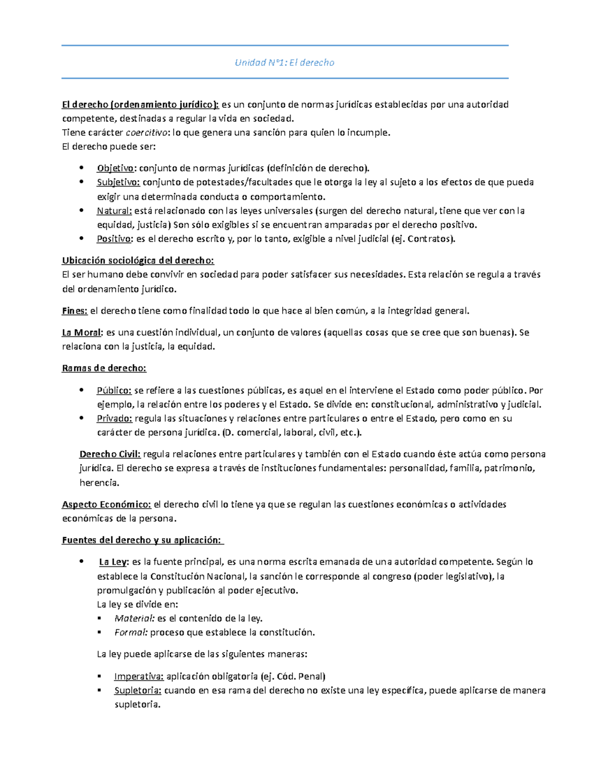 Unidad N°1 - Tiene carácter coercitivo: lo que genera una sanción para ...