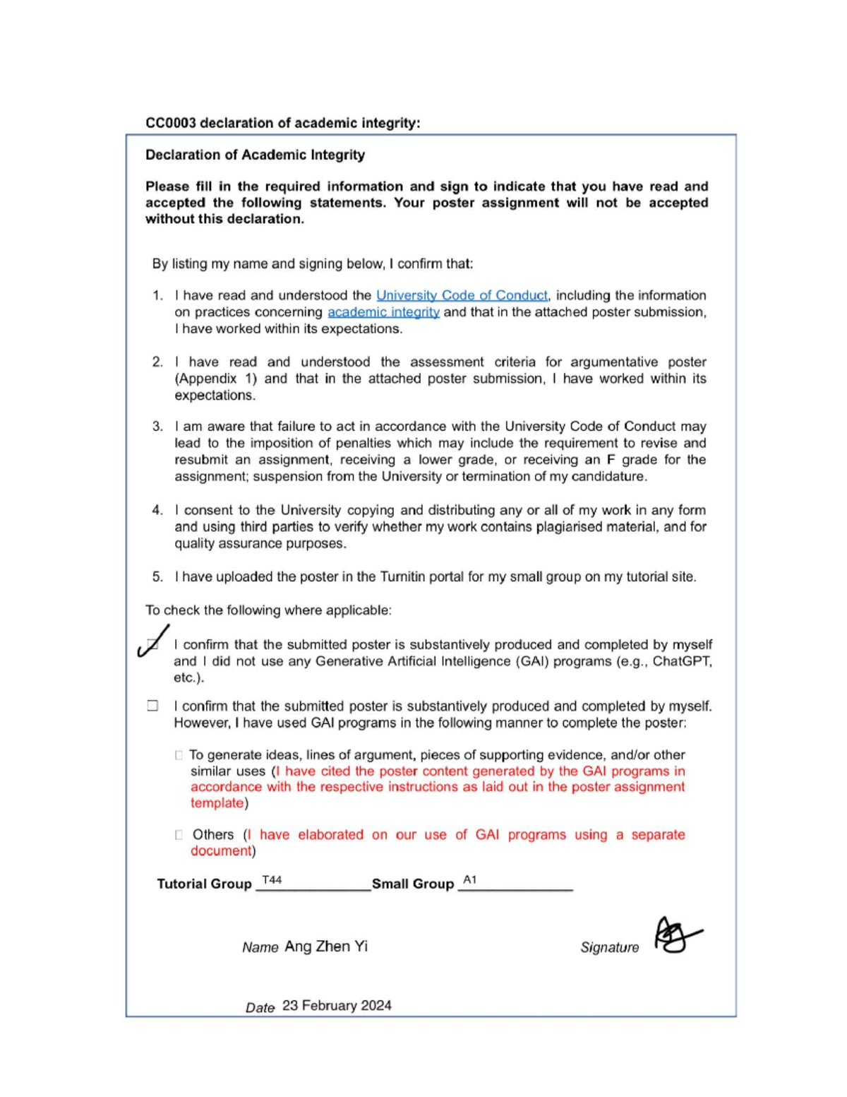 Poster Submission for Groups A1 - CC3 Poster MATRIC NO: U2321326D ...