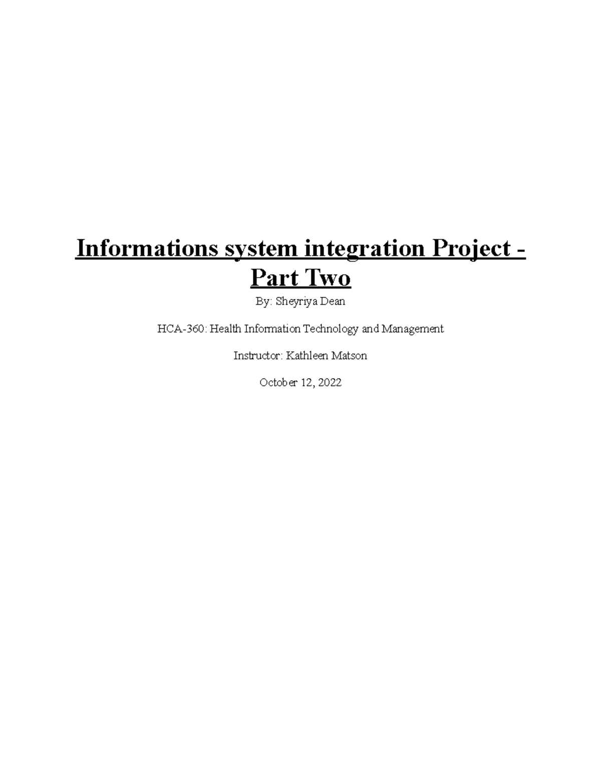 Informations system integration Project - Part Two - Informations ...