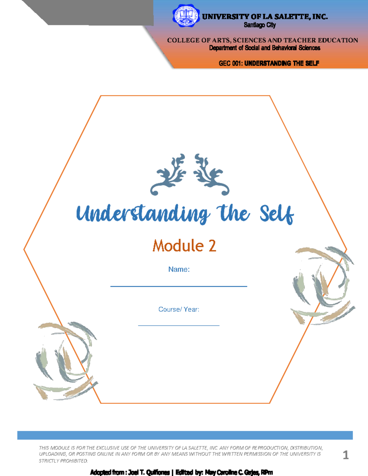 Module 2 Lecture Notes This Module Is For The Exclusive Use Of The University Of La Salette 