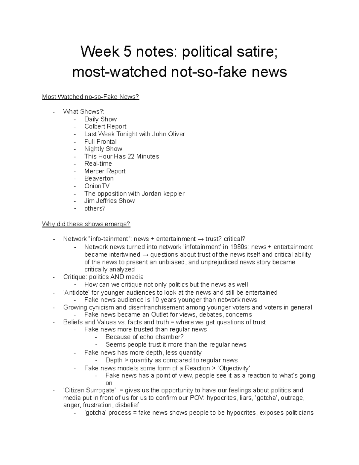 Week 5 notes political satire; most-watched not-so-fake news - facts ...