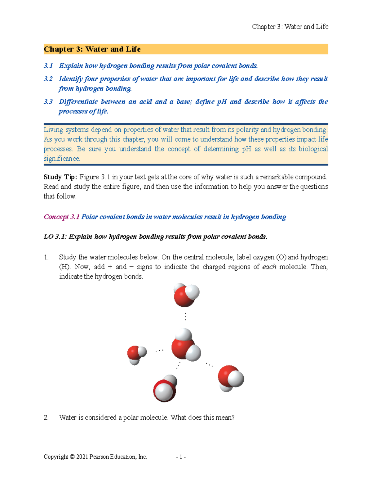 BIOL-1406, Chapters 3 & 4 Reading Guide - Chapter 3: Water and Life 3 ...