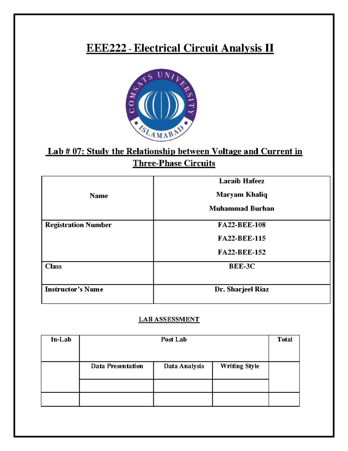 ECA 2 lab 7 - EEE222 - Electrical Circuit Analysis II Lab # 07: Study ...