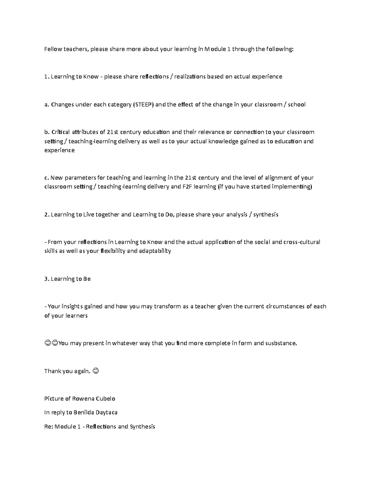 Module 1 reflections & synthesis - Fellow teachers, please share more ...