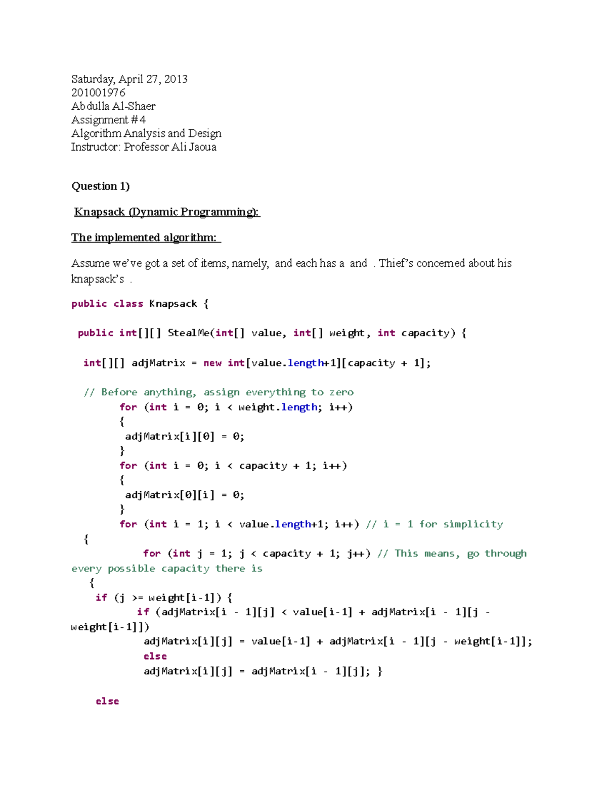 Assignment # 4 - Saturday, April 27, 2013 201001976 Abdulla Al-Shaer ...