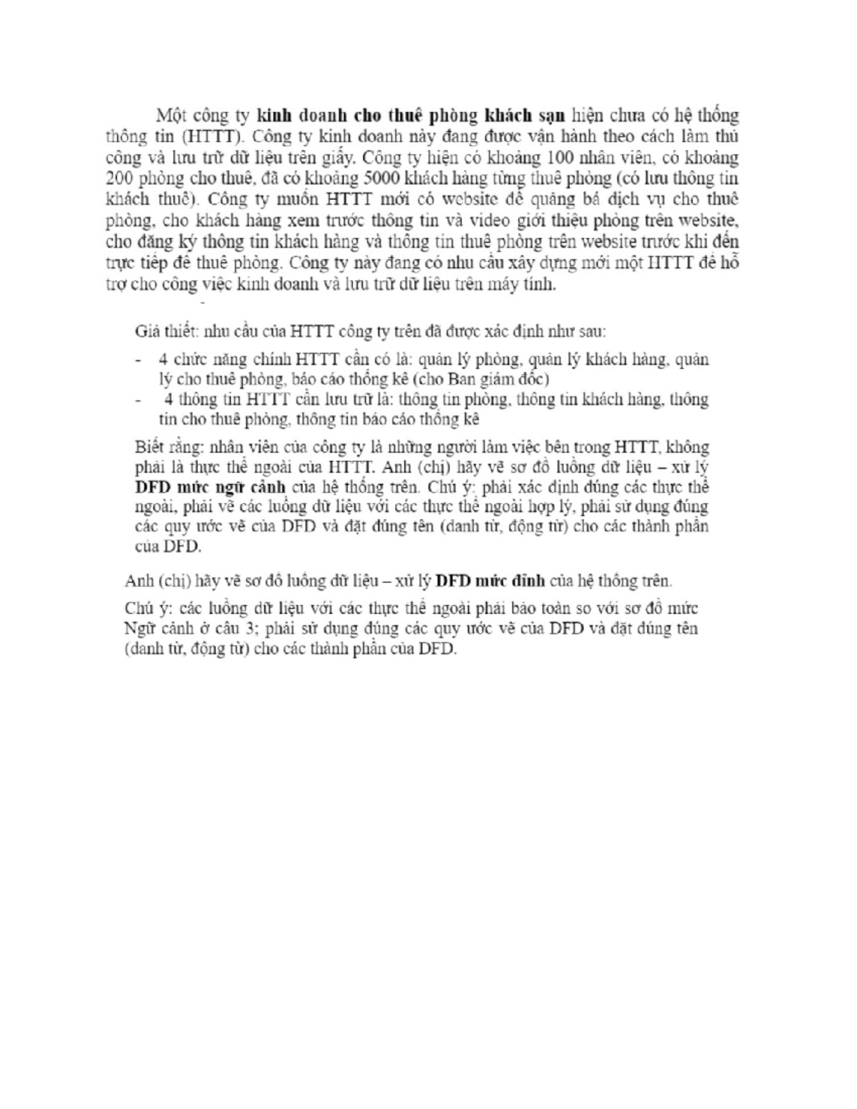 Ôn Pttkht - Summary Phân tích thiết kế hệ thống - Môt cong ty kinh doanh cho thuê phong khách ...