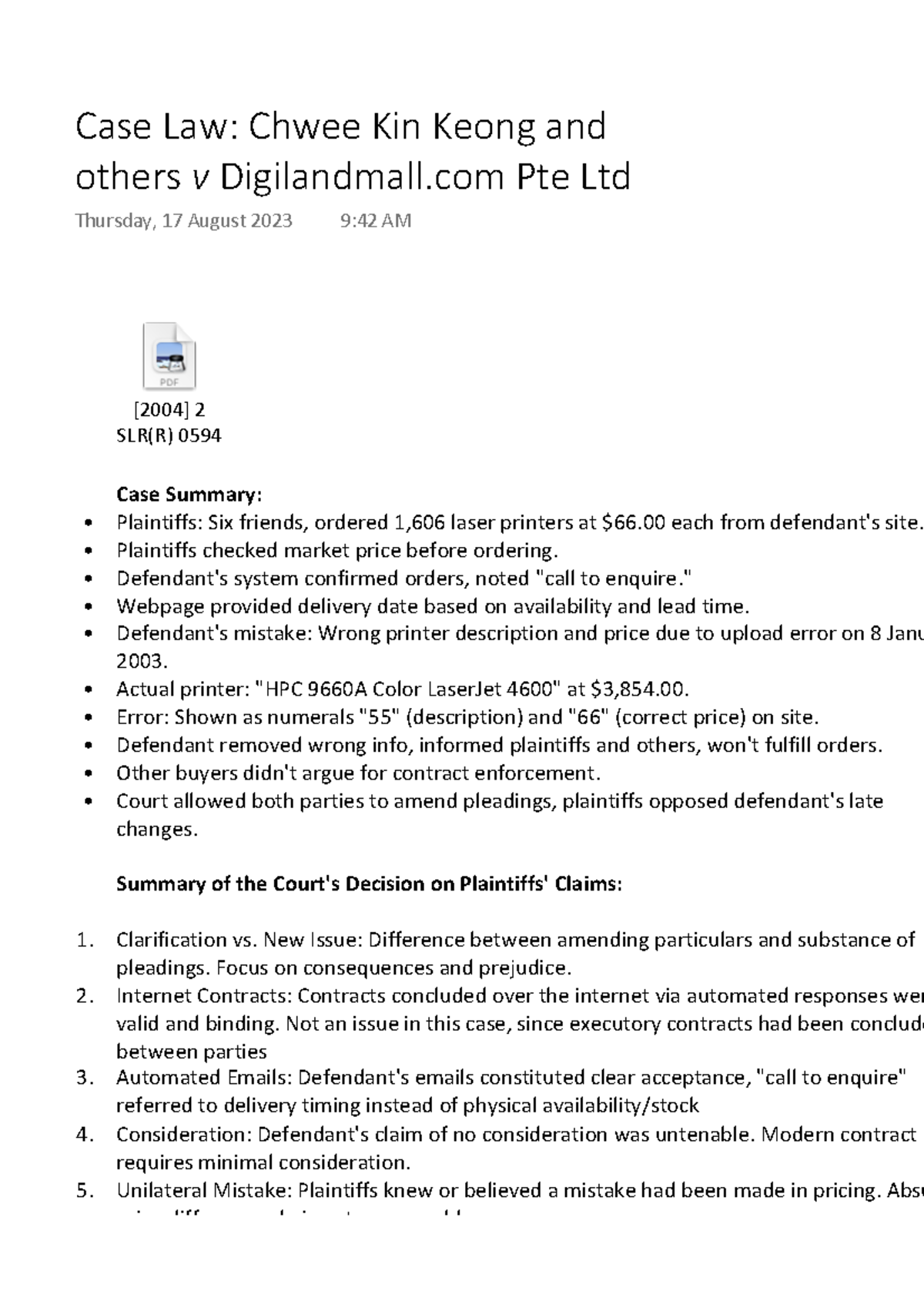 Chwee Kin Keong and others v Digilandmall.com Pte Ltd - [2004] 2 SLR(R ...