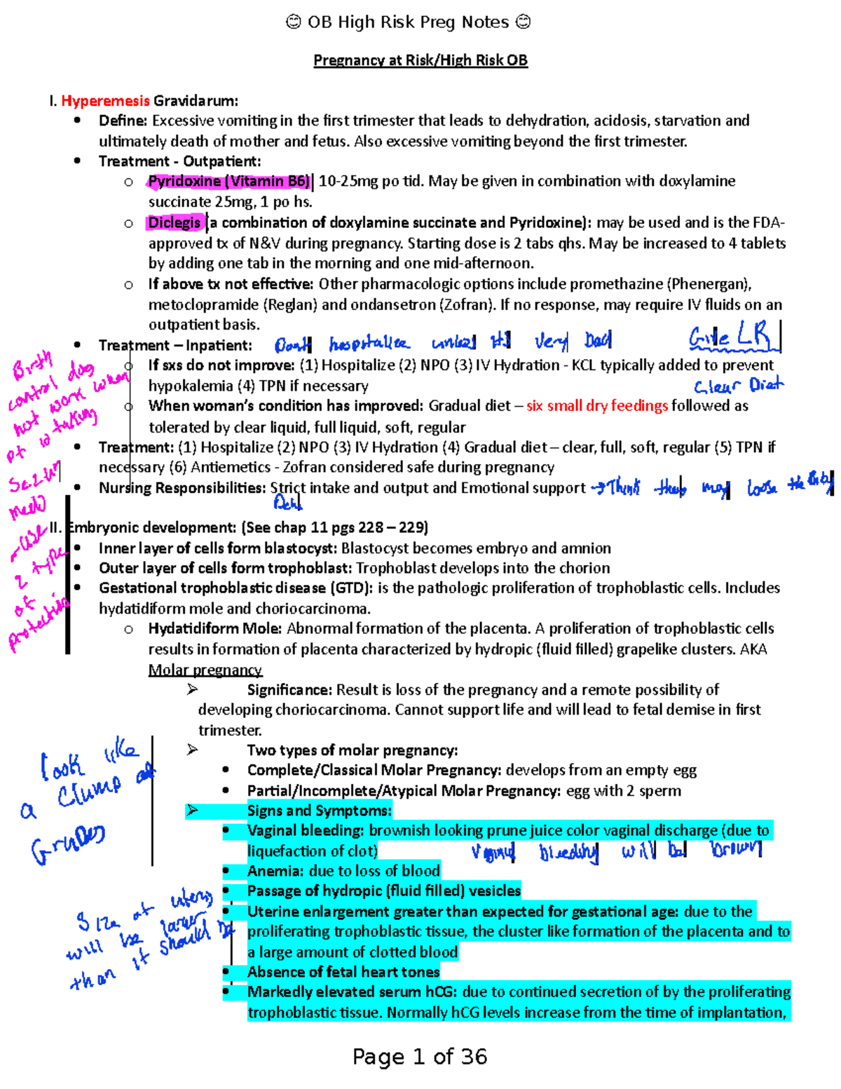OB Exam 2 Outline Master Copy - Pregnancy at Risk/High Risk OB I ...