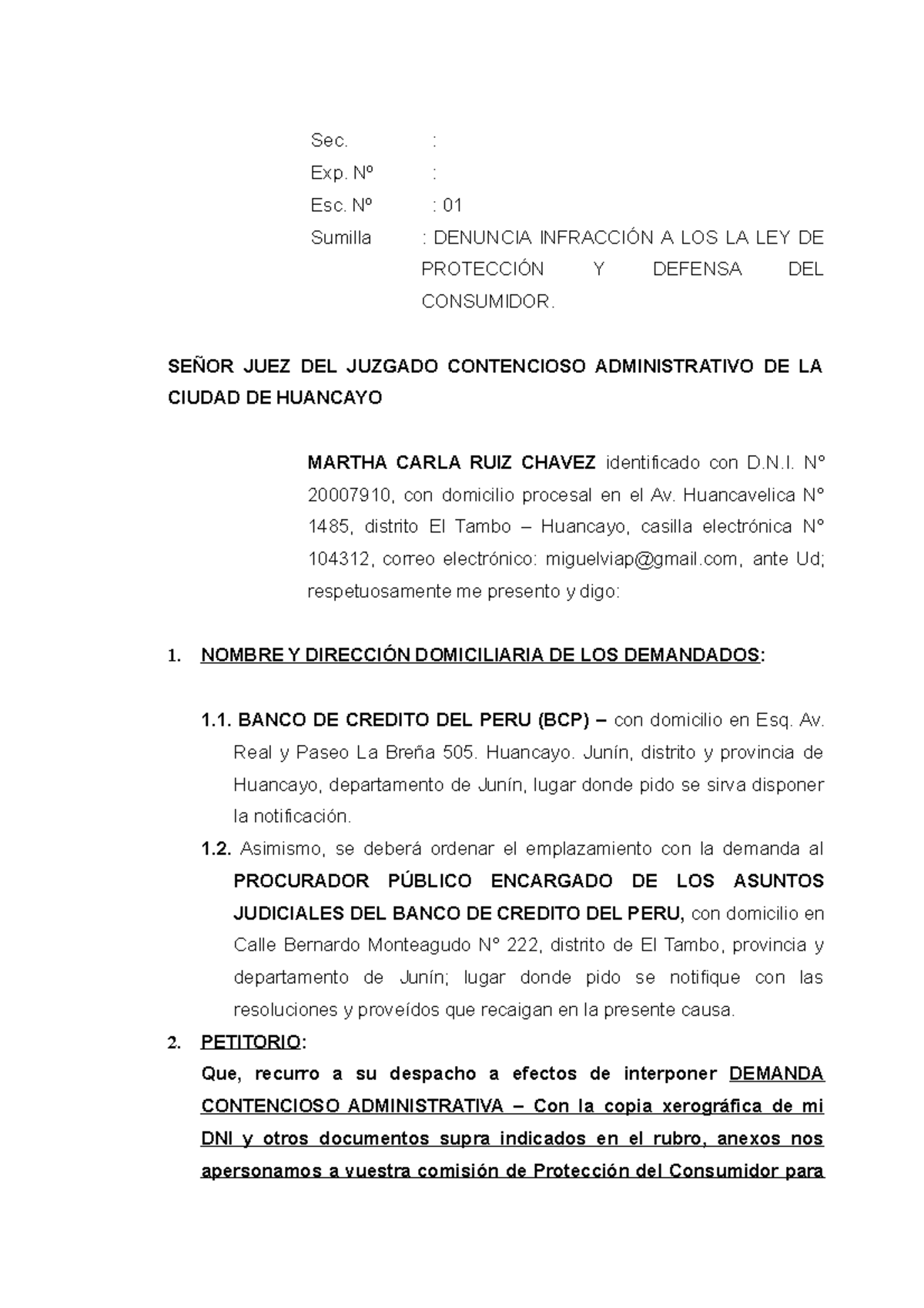 Modelo DE Demanda para elaborar mas rapido - Derecho penal - UAP - Studocu