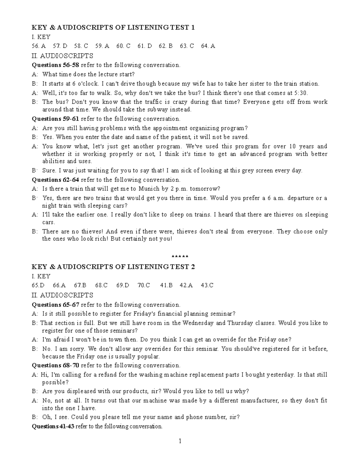 KEY Skill TEST - Market Leader Intermediate - KEY & AUDIOSCRIPTS OF ...