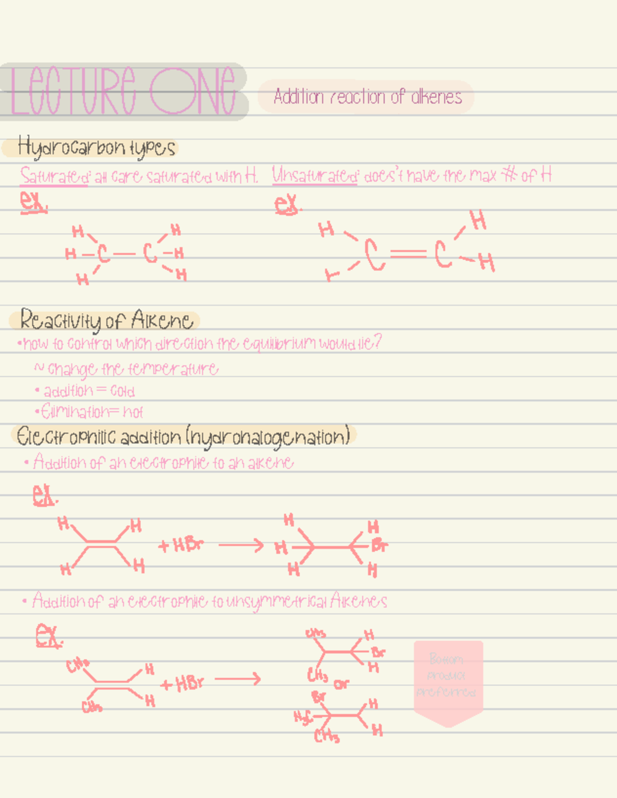 Organic 2 Notes Lecture 1 - Lecture one Addition reaction of alkenes ...