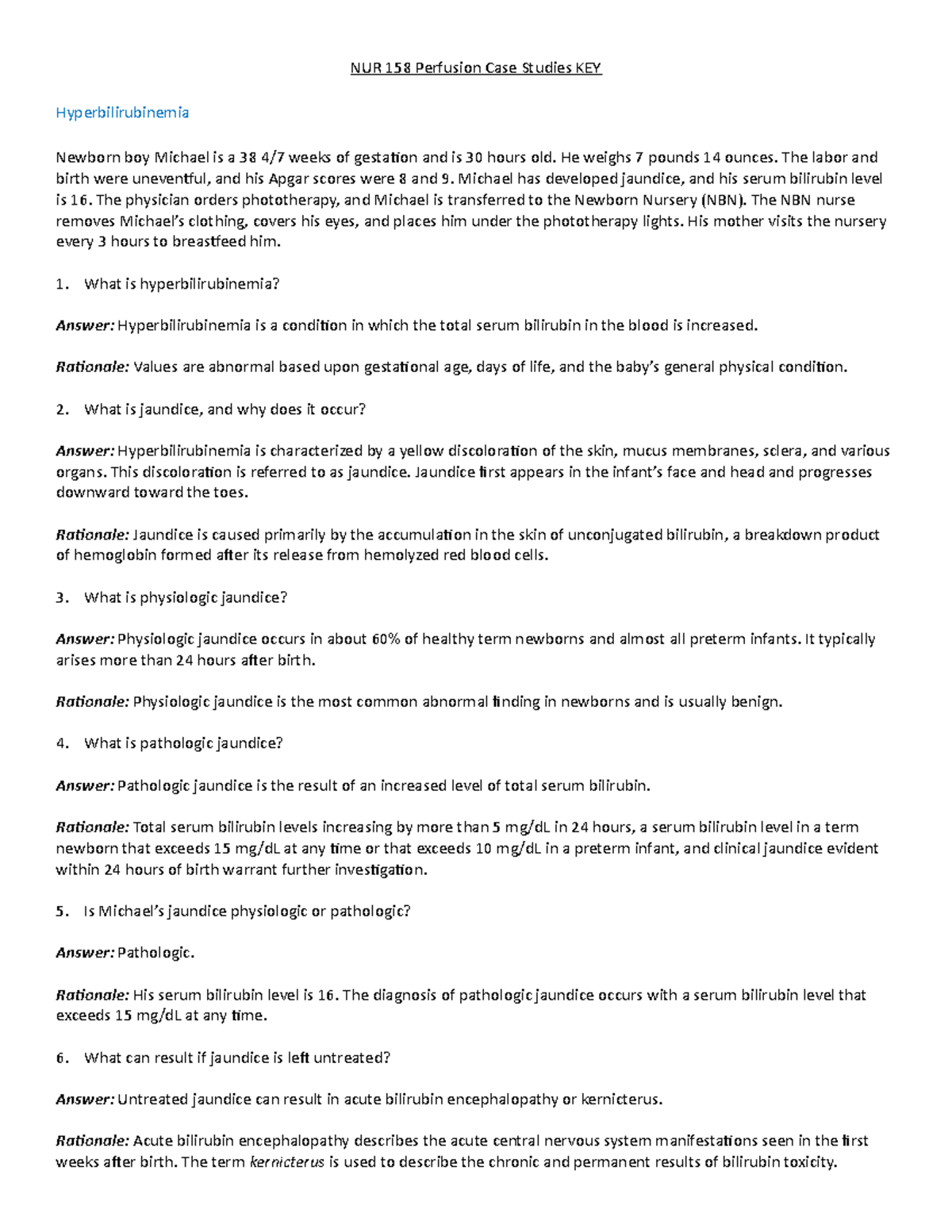 NUR 158 Perfusion Case Studies KEY - Studocu