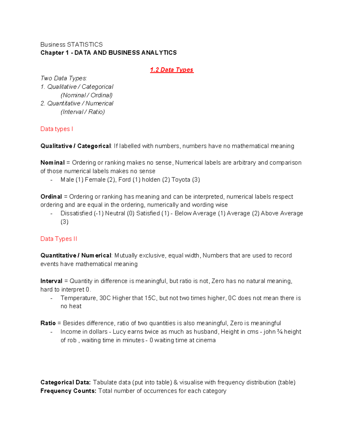 Business Stats Study - Business STATISTICS Chapter 1 - DATA AND ...