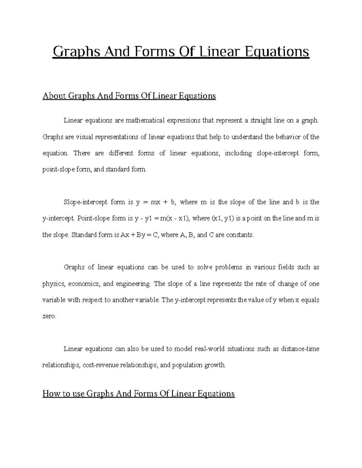 Graphs And Forms Of Linear Equations - Graphs are visual ...