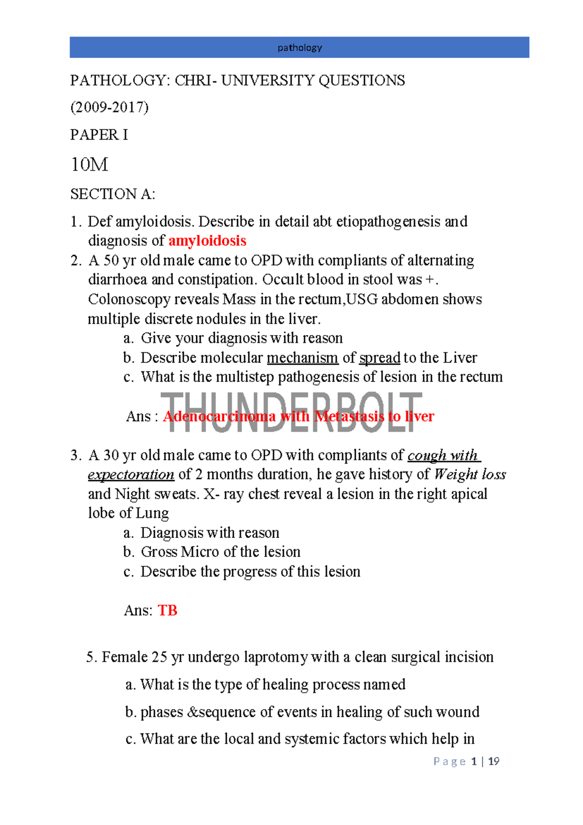 1 - Previous year question - PATHOLOGY: CHRI- UNIVERSITY QUESTIONS ...
