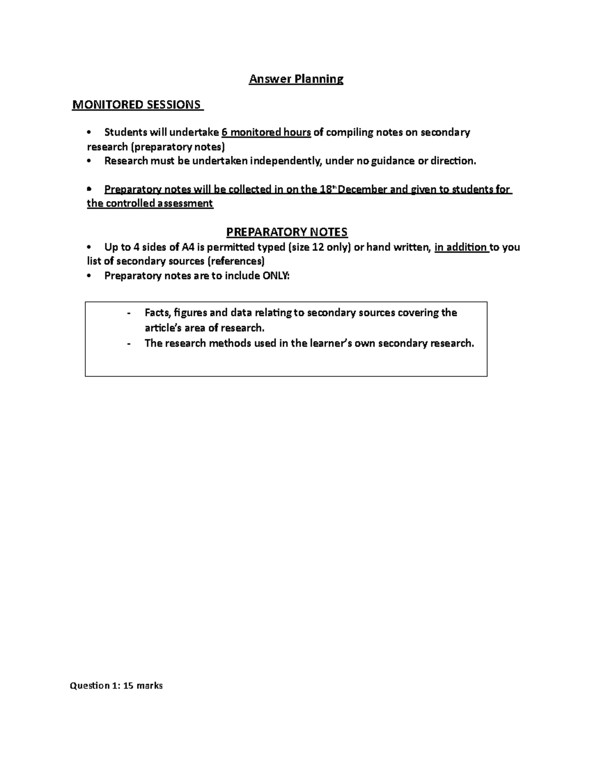 Jan 2020 answer planning - Answer Planning MONITORED SESSIONS Students ...