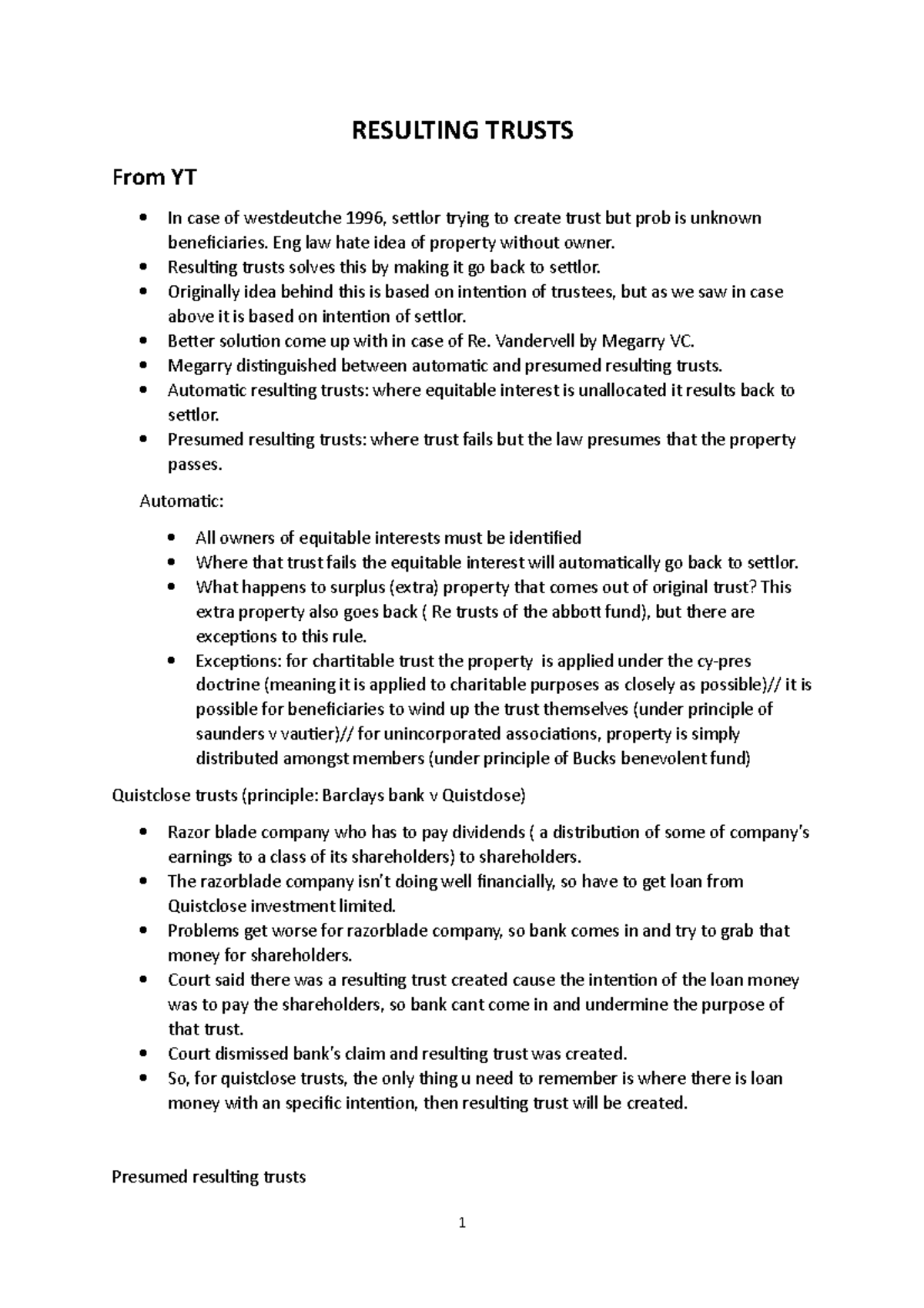 Resulting Trusts - RT notes - LAW5003 - QMUL - Studocu