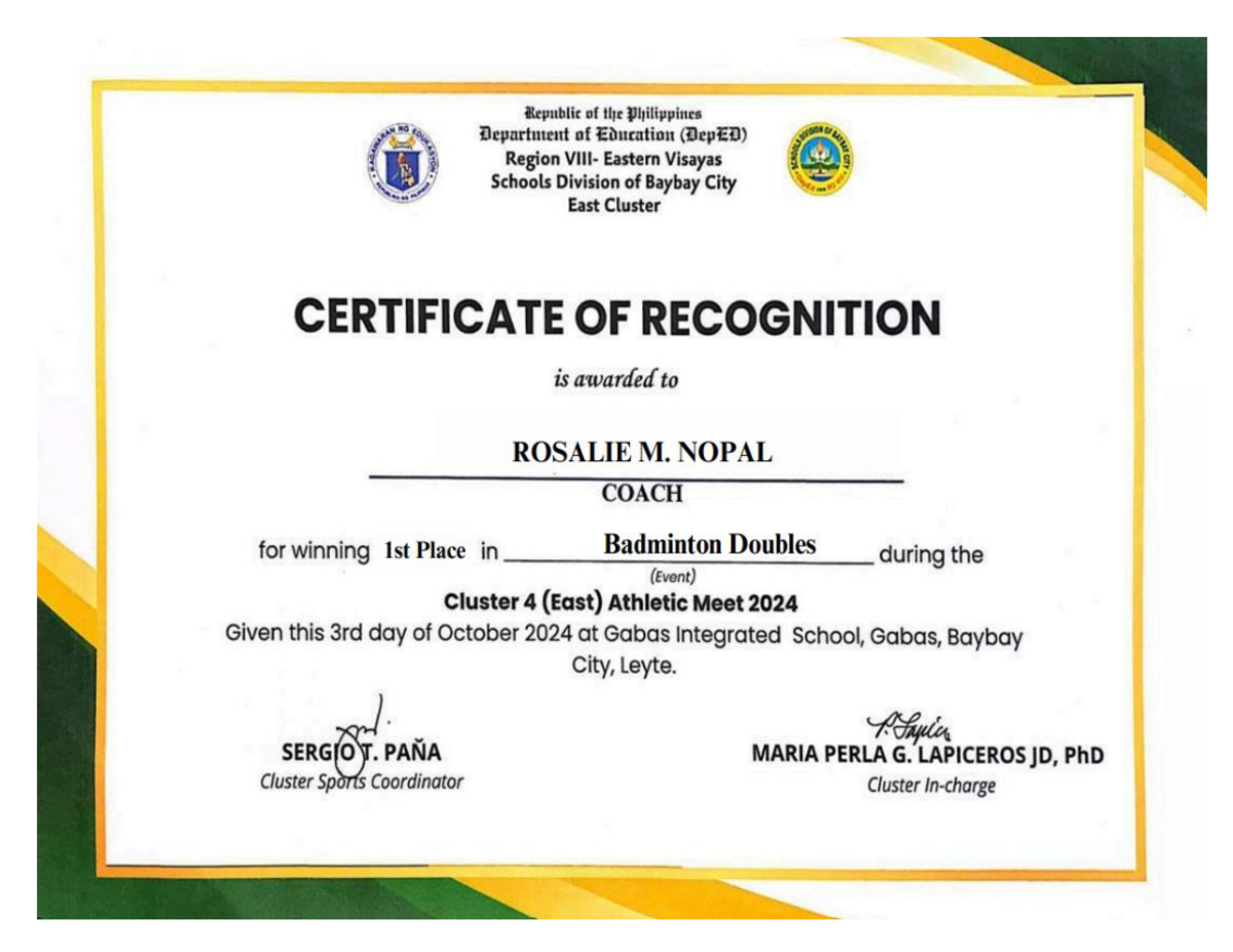 Cluster Meet Certificate - Republic of the Philippines NO G 1 ...