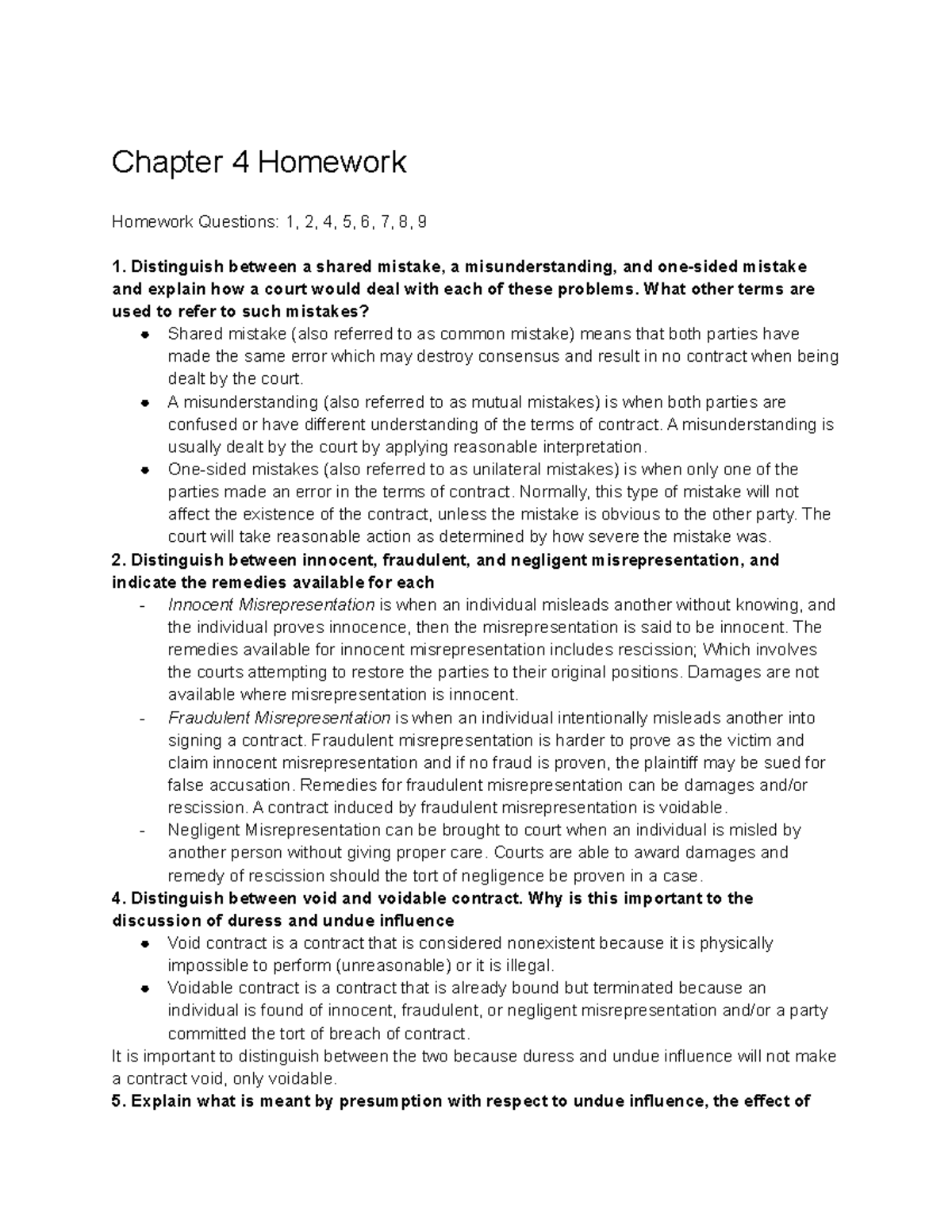 Chapter 4 - Chapter 4 Homework Homework Questions: 1, 2, 4, 5, 6, 7, 8 ...