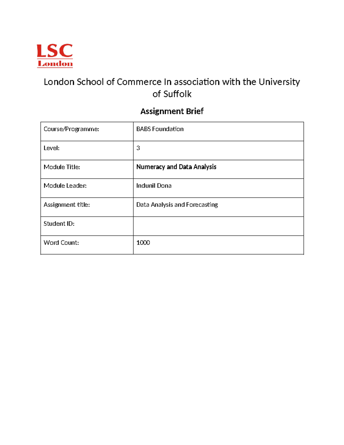 DATA Analysis Techniques - London School of Commerce In association ...