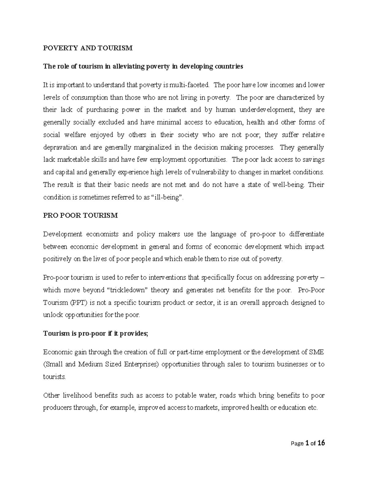 Poverty AND Tourism - POVERTY AND TOURISM The role of tourism in ...