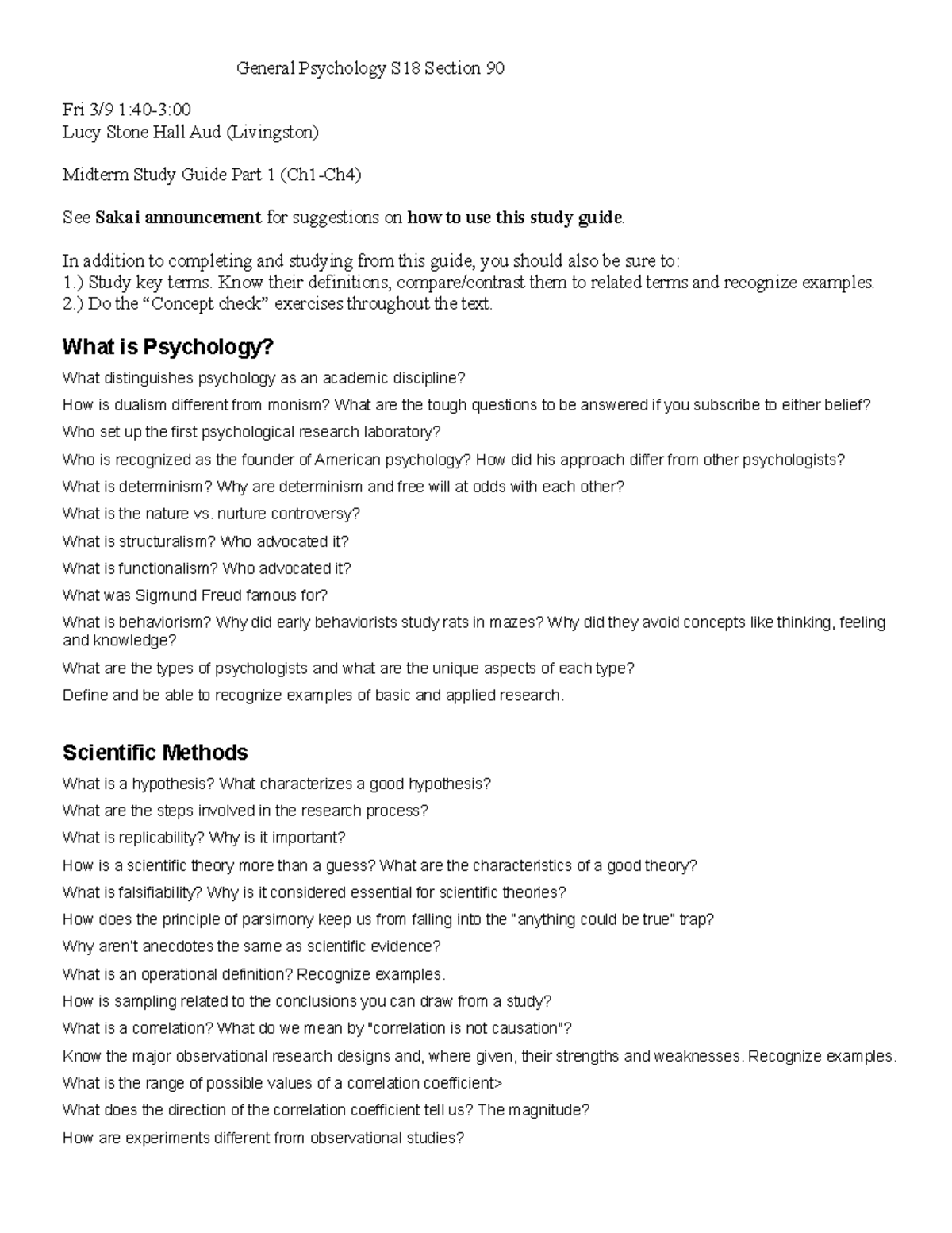 Midterm Study Guide A - Fri 3/9 1:40-3: Lucy Stone Hall Aud (Livingston ...